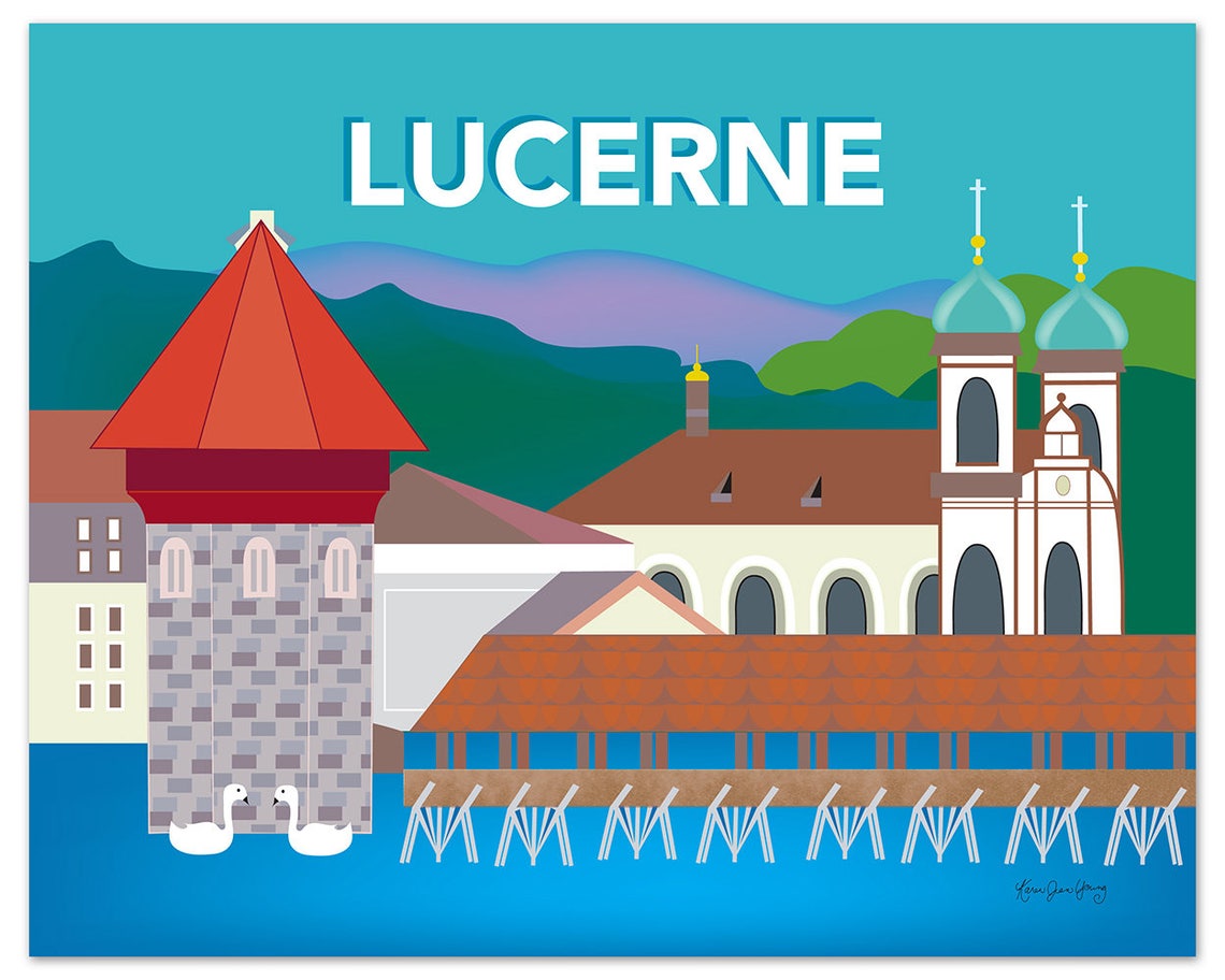 Lucerne Print Lucerne Skyline Switzerland Travel Poster - Etsy