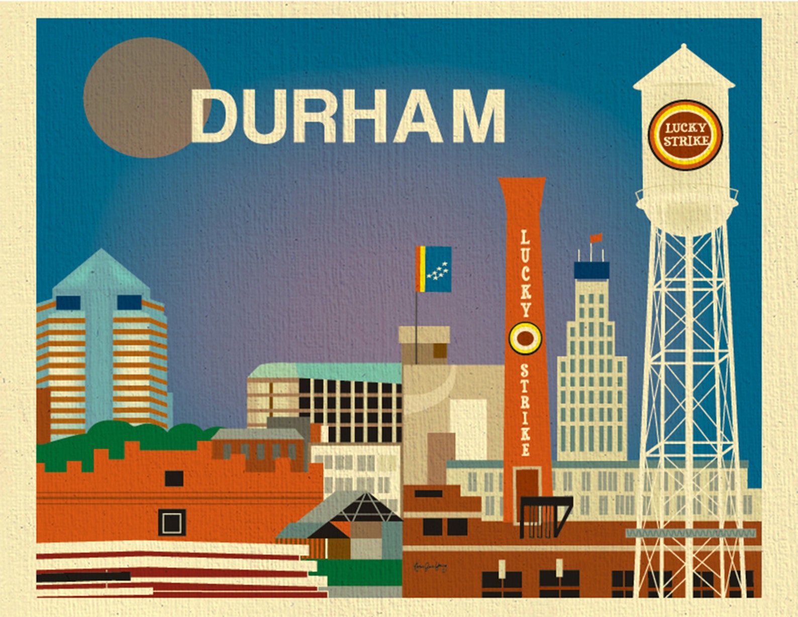 Durham Skyline Print, Durham Poster, North Carolina Art Print, Durham ...