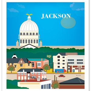 Jackson, Mississippi, Jackson MS Wall Art, Jackson Skyline, Travel Art ...