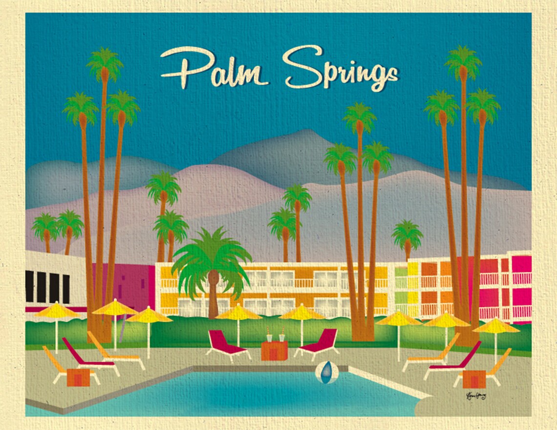 Palm Springs Art Print Skyline Palm Srings Retro Wall Decor Etsy