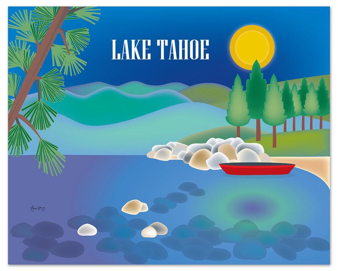 Lake Tahoe Skyline Art Print, Lake Tahoe Wall Art Gift, Lake Tahoe Map ...