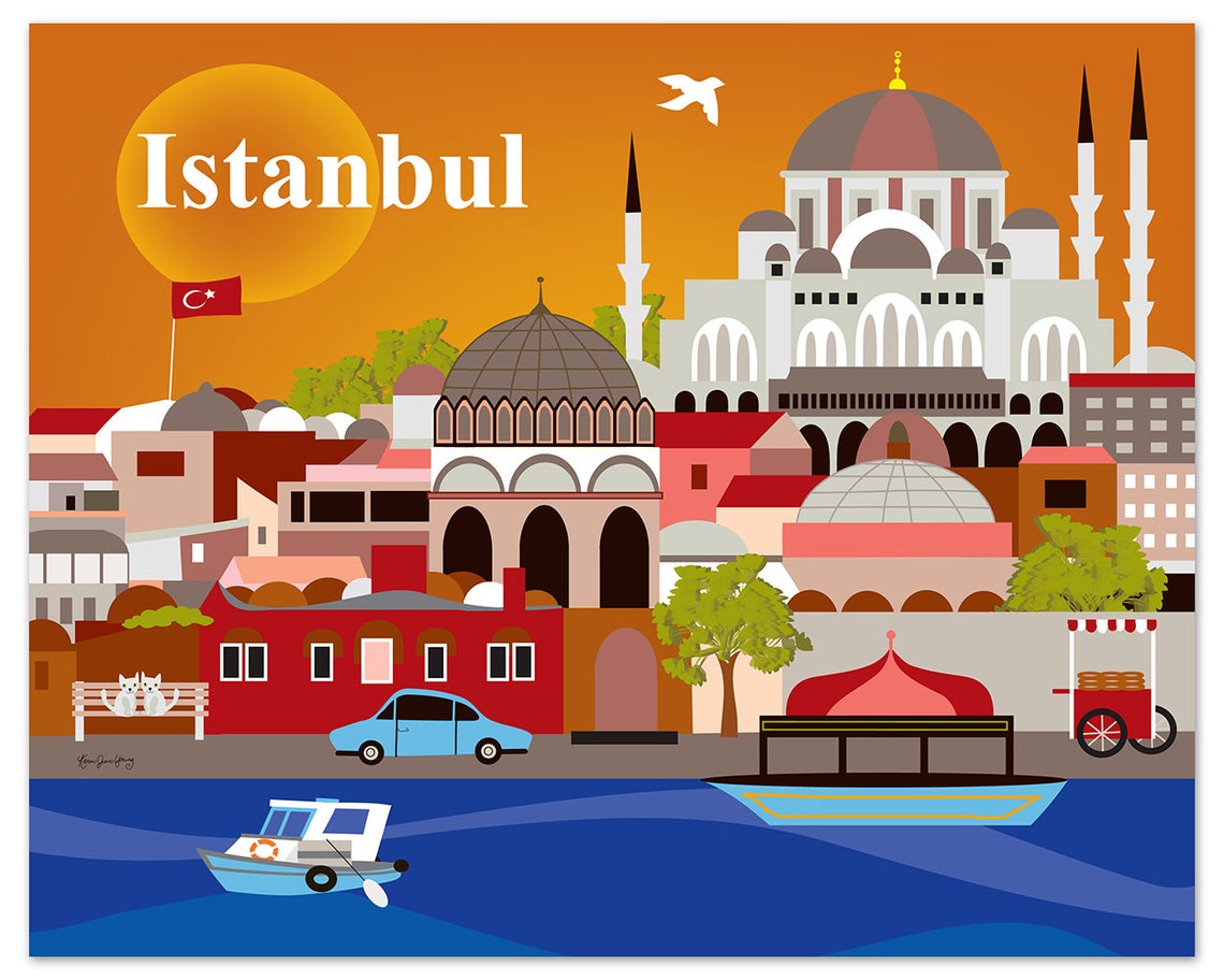 Istanbul Skyline Art Print Turkish Art Istanbul Turkey - Etsy