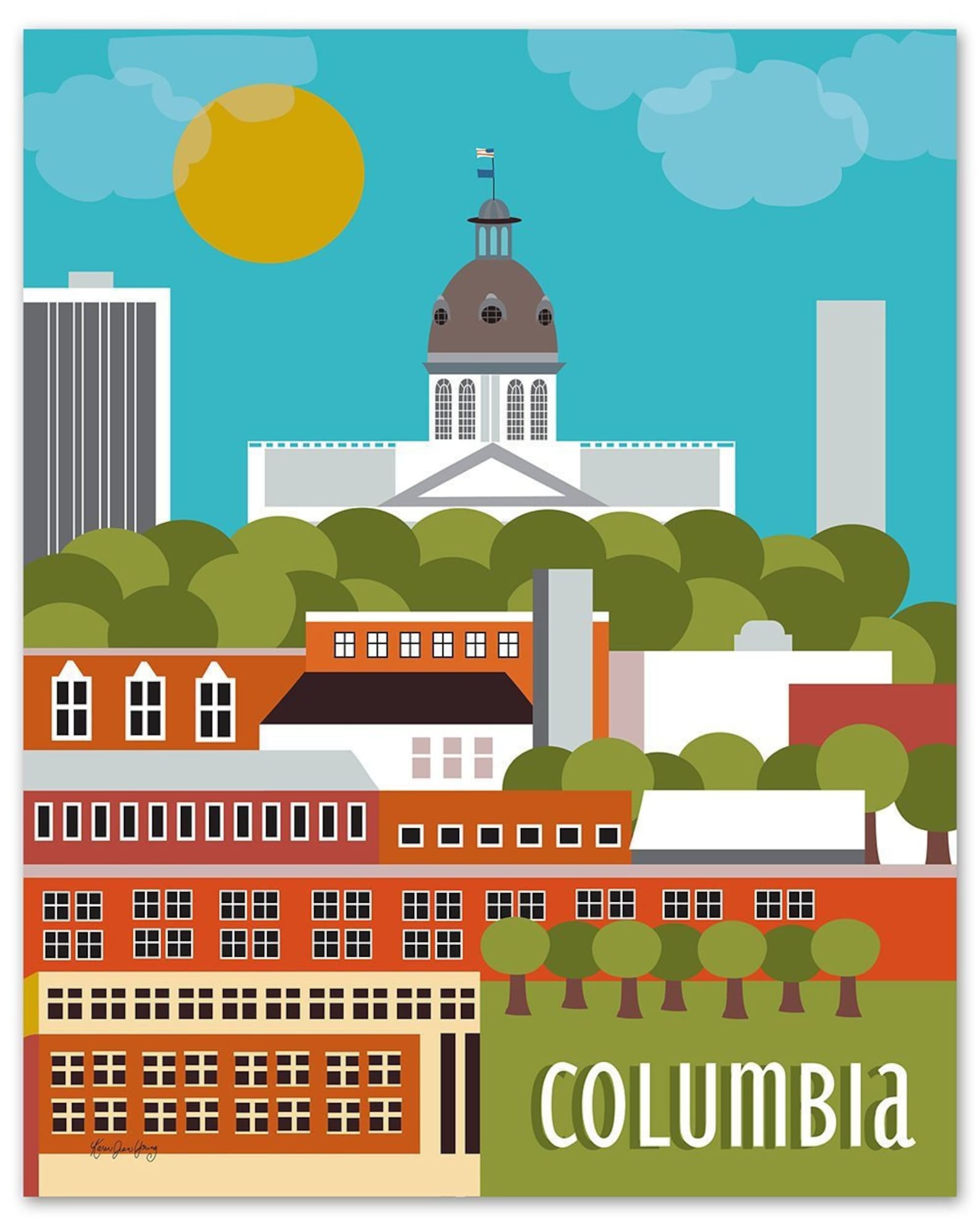 Columbia SC Skyline Print Columbia Sc Art Columbia SC - Etsy