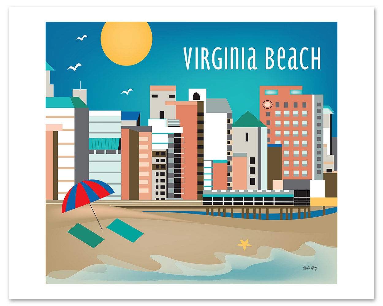 Virginia Beach Skyline Art Print, Horizontal, VA Wall Art, Virginia ...