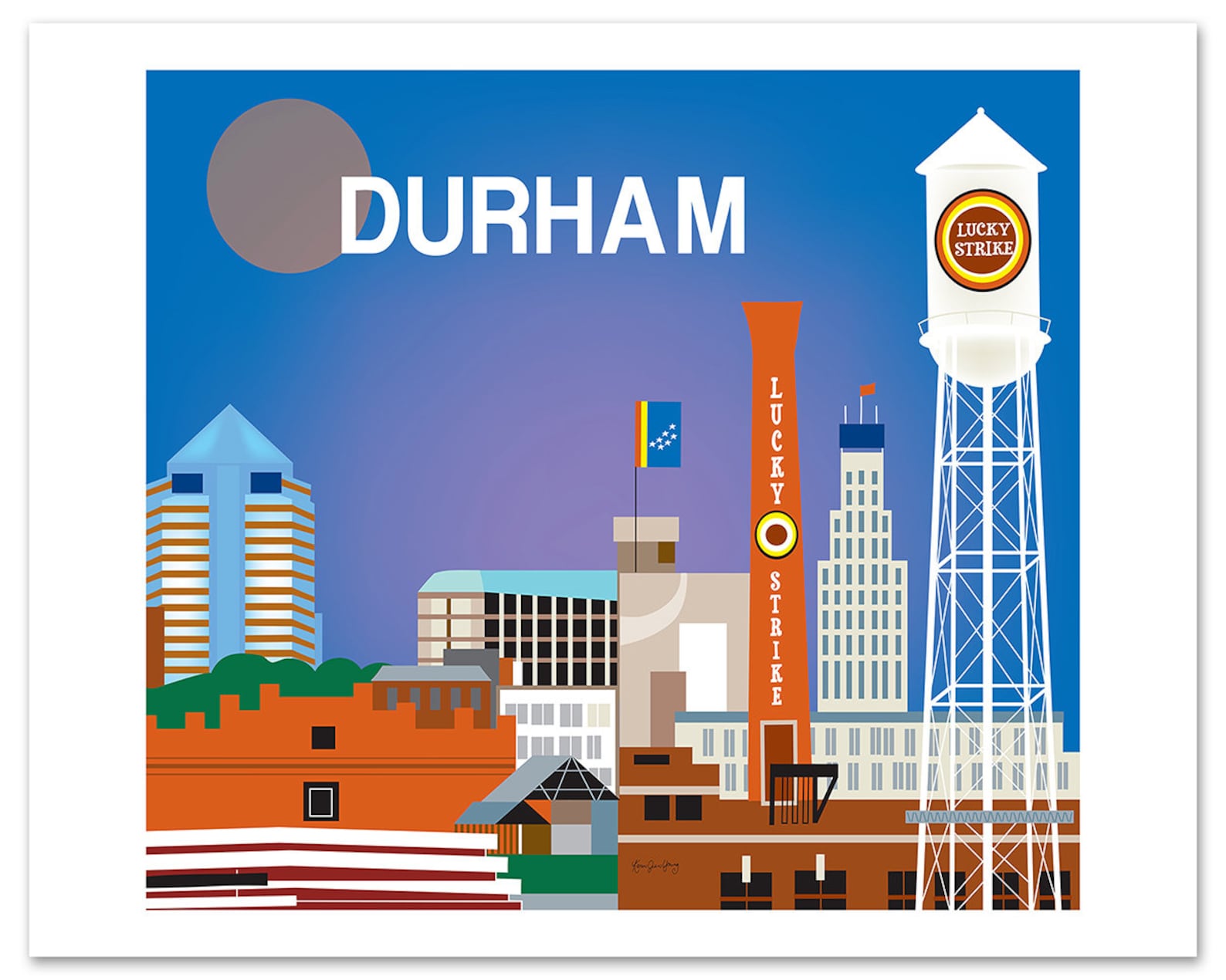 Durham Skyline Print, Durham Poster, North Carolina Art Print, Durham ...