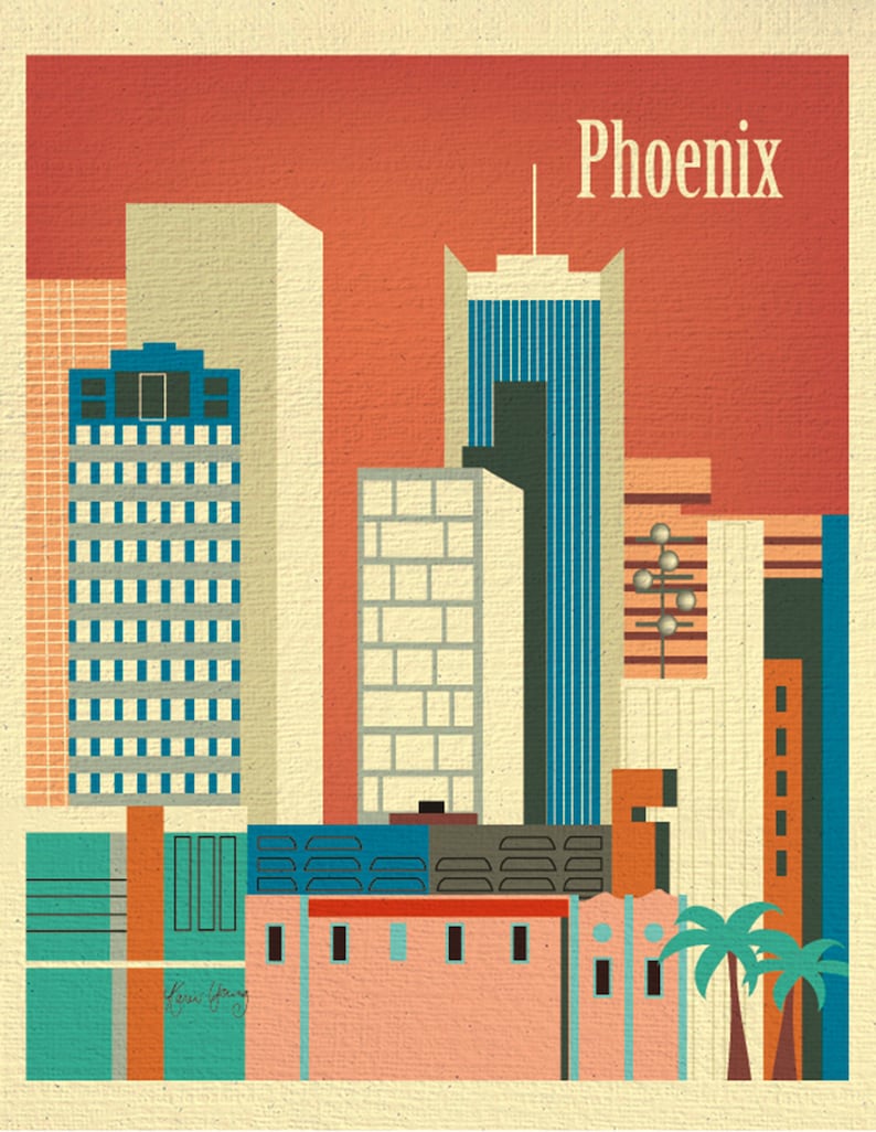 Phoenix Print, Arizona Art Print, Phoenix Skyline, Phoenix Retro Poster ...