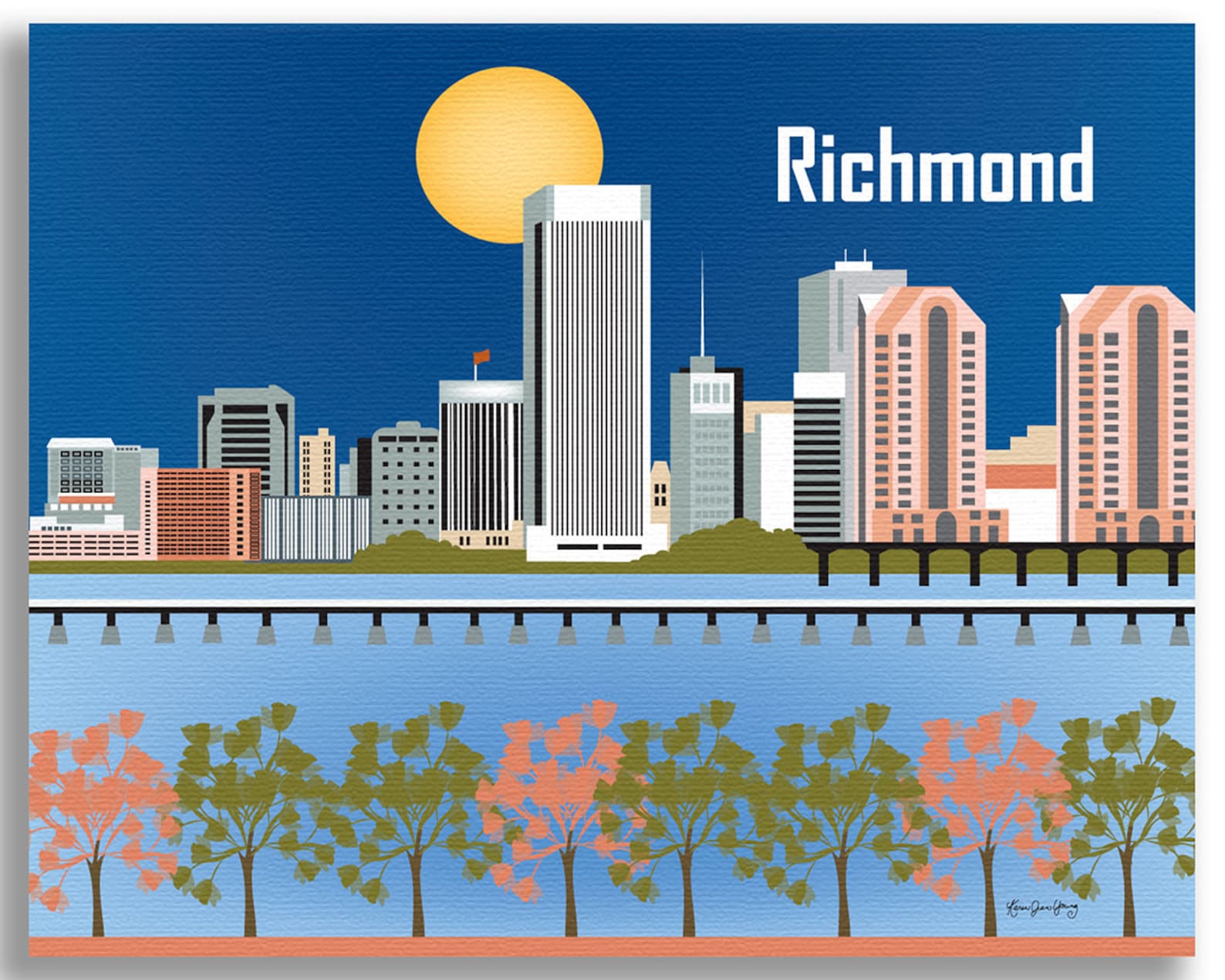 Richmond Skyline Print, Virginia State Art, Richmond VA Wall Art ...