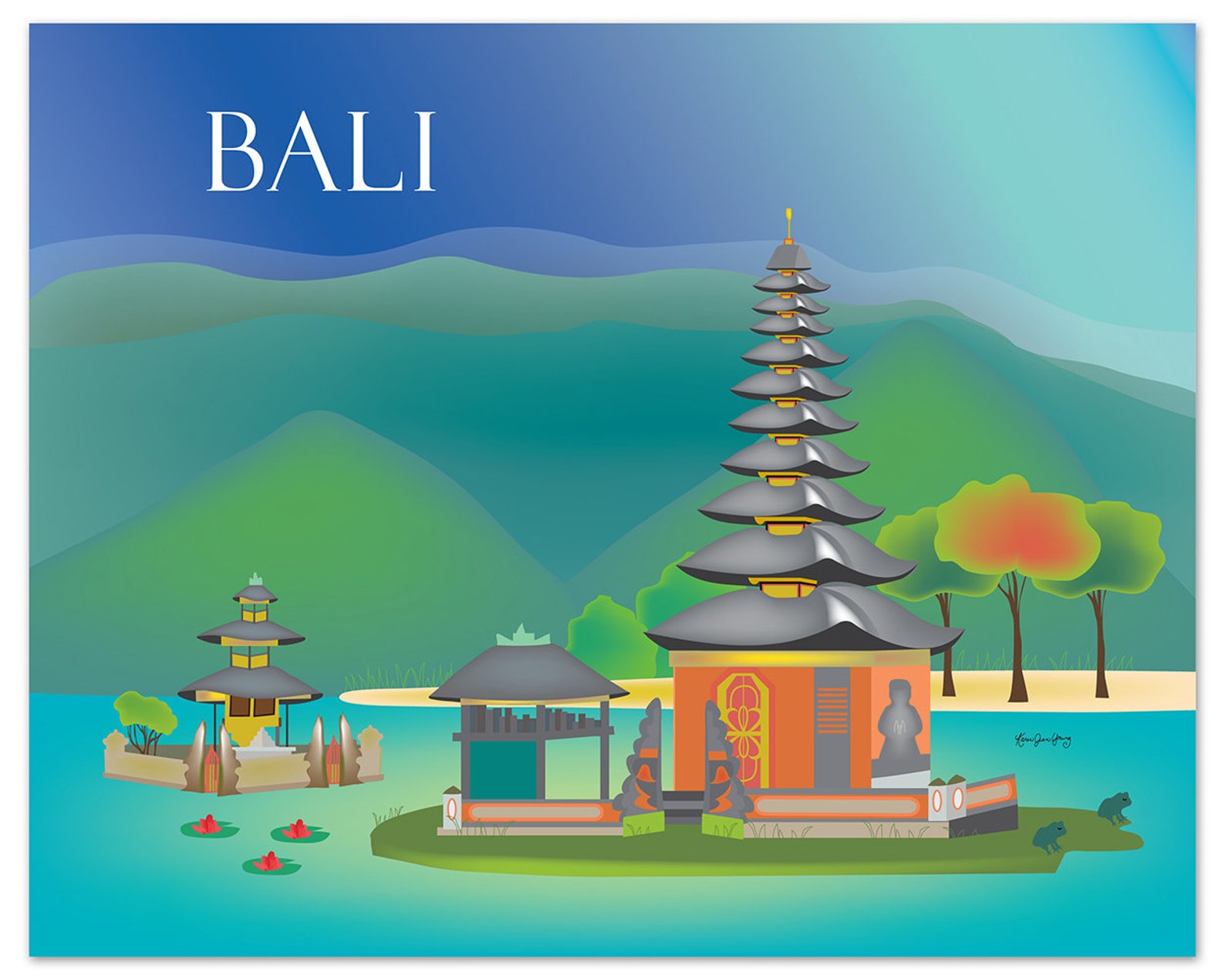 Bali Skyline Art Print of Temple Indonesia Travel Poster | Etsy