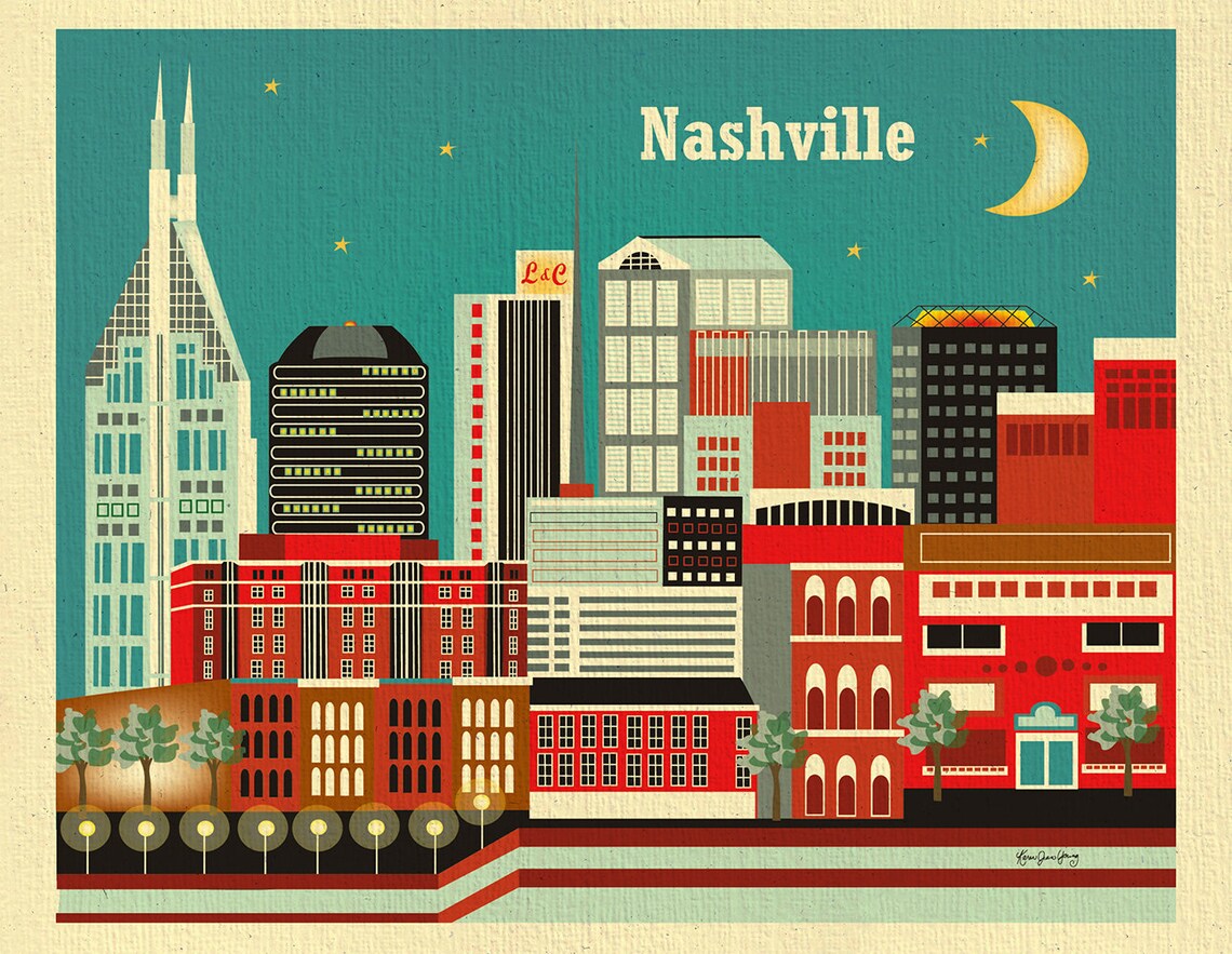 Nashville Skyline Art Print, Nashville Wall Art, Nashville Tennesse ...