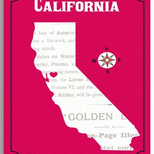 California Map Print, California Heart Print, California State Travel ...