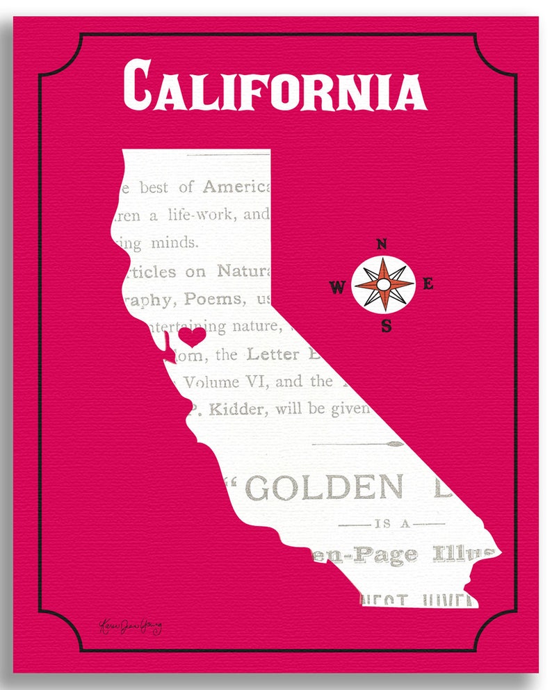 California Map Print California Heart Print California State - Etsy