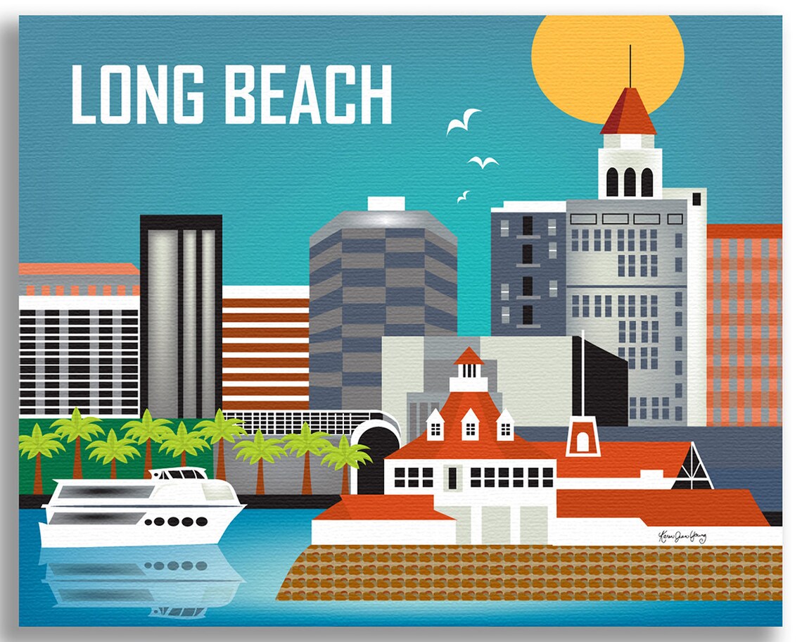 Long Beach CA Art Print Long Beach CA Skyline Wall Art Long - Etsy