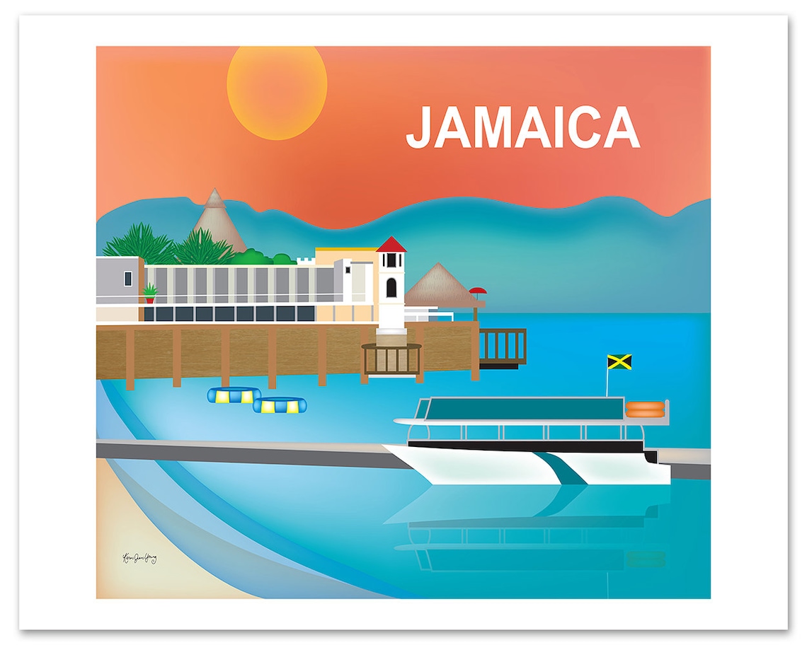 Jamaica Art Print, Caribbean Poster, Jamaica Wall Art, Jamican Skyline ...