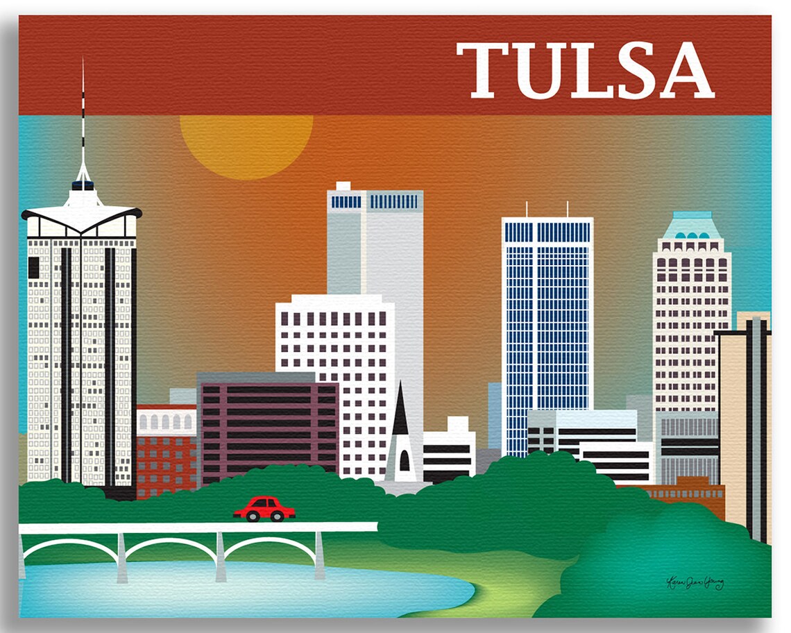Tulsa Skyline Art Print, Oklahoma State Art, Tulsa Map, Tulsa Oklahoma ...