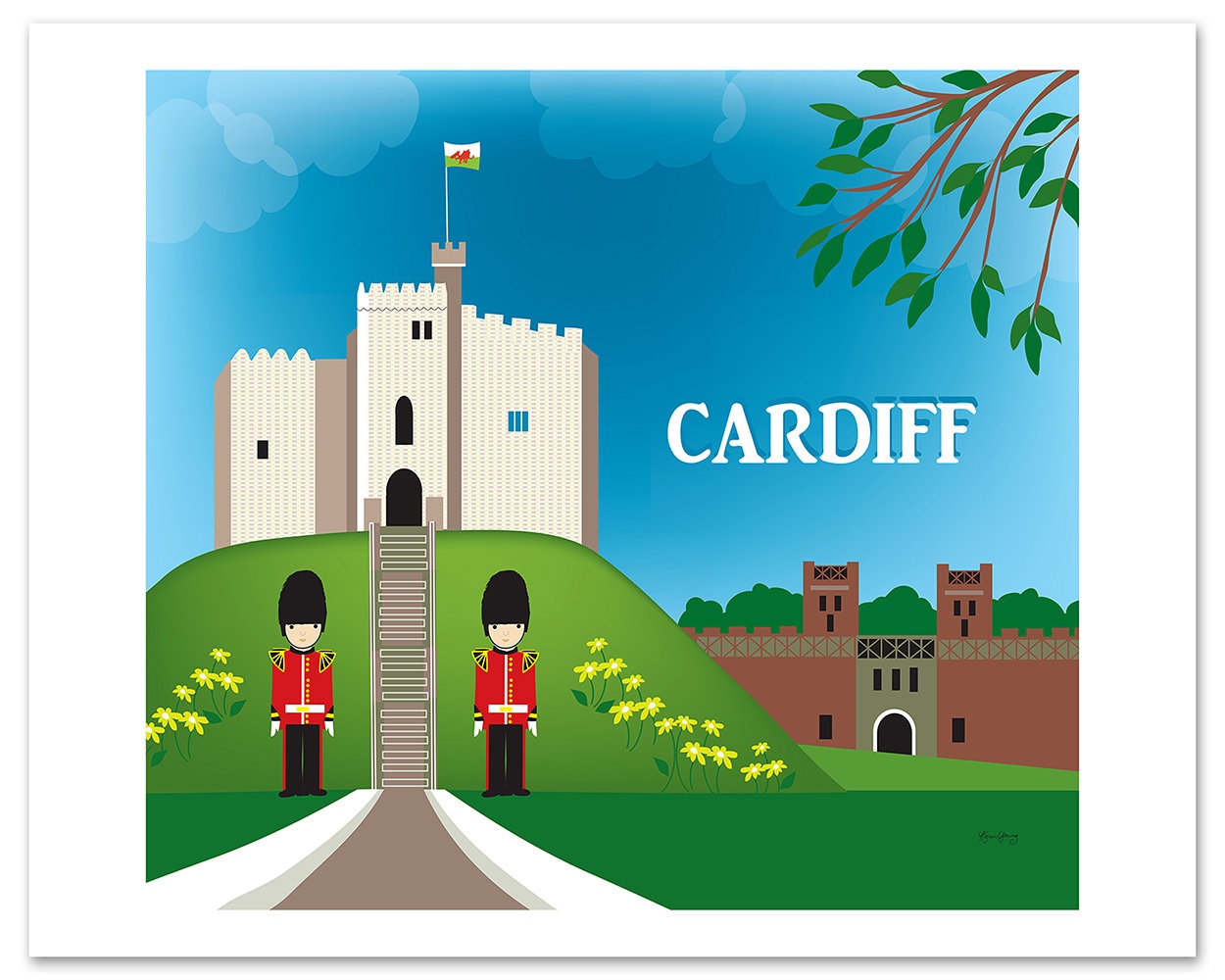 Cardiff Skyline Print, Wales Castle Art, Welsh Art Print, Cardiff ...