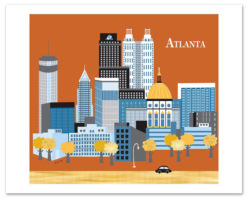 Atlanta Skyline Art Print, Atlanta Map, Atlanta Wall Art, Atlanta ...