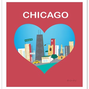Chicago Skyline Art Heart Print, Chicago Wall Art, Chicago Wedding ...