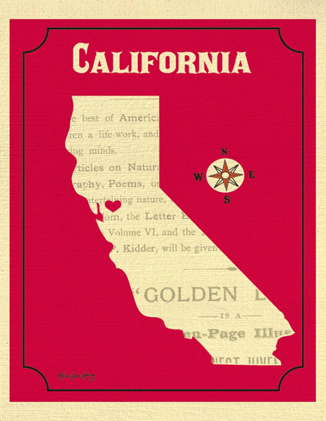 California Map Print California Heart Print California State - Etsy
