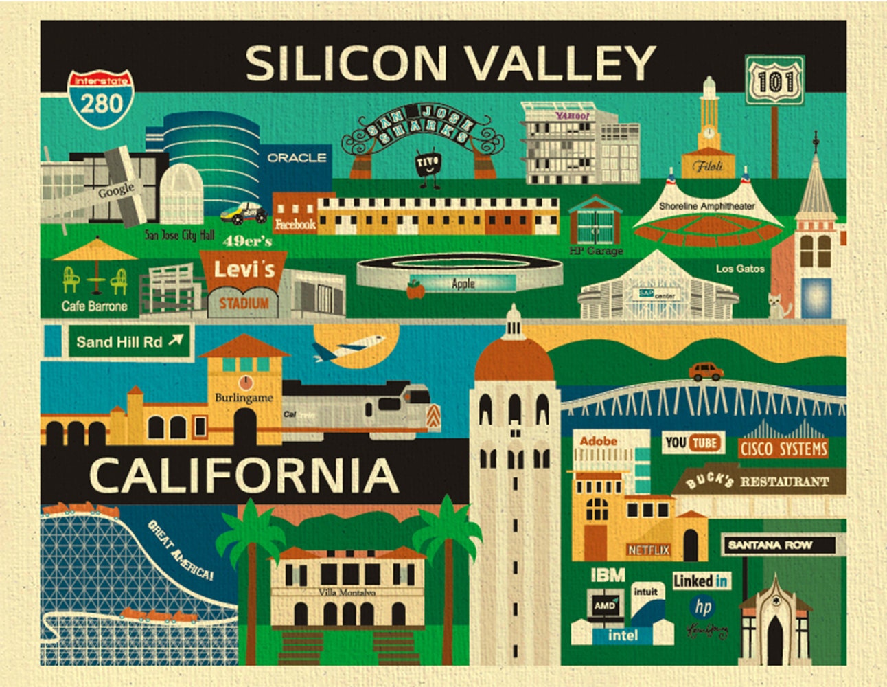 Silicon Valley Print, Silicon Valley Poster, San Jose, Palo Alto ...