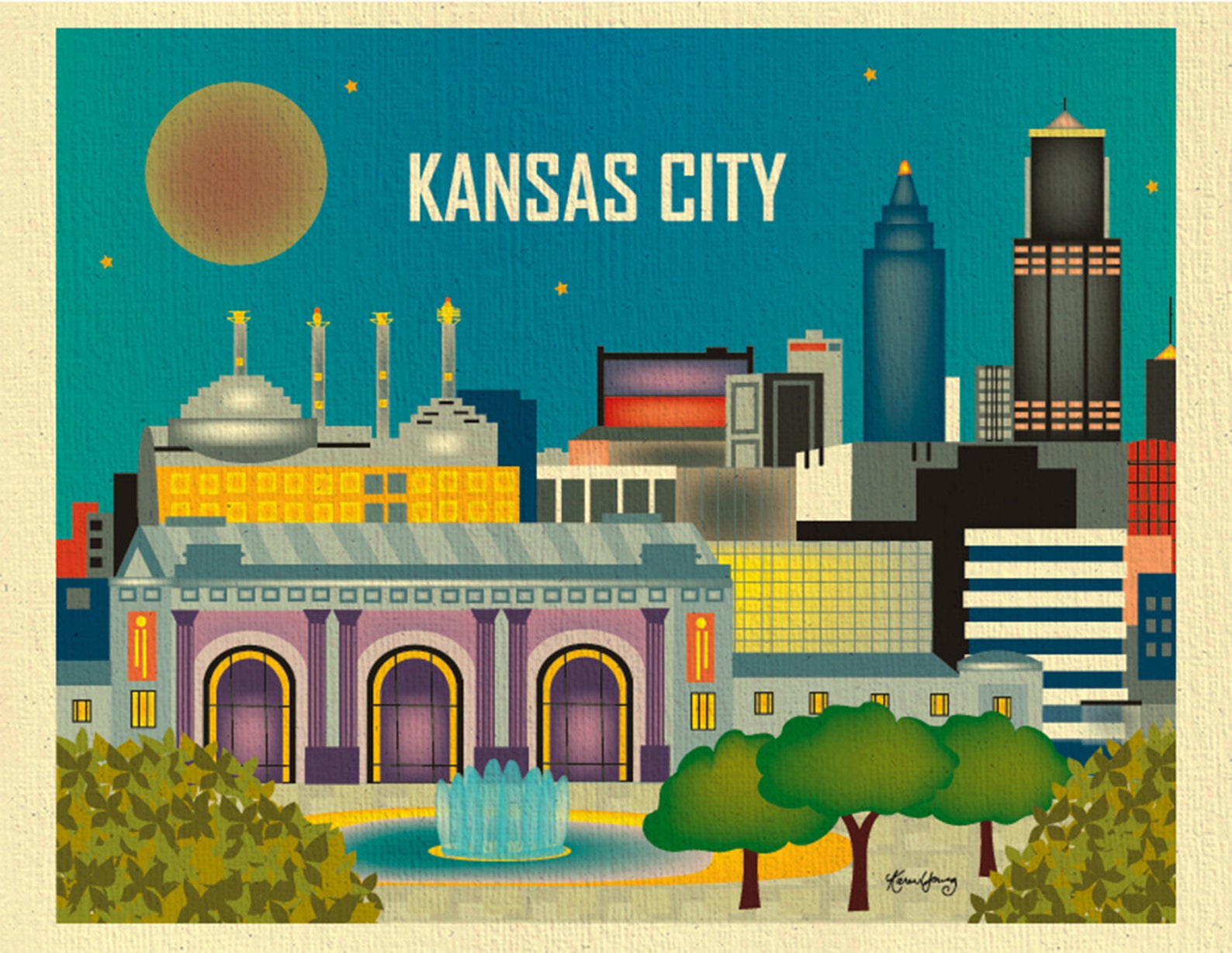 Kansas City Skyline Art Print Kansas City Wall Art Kansas - Etsy