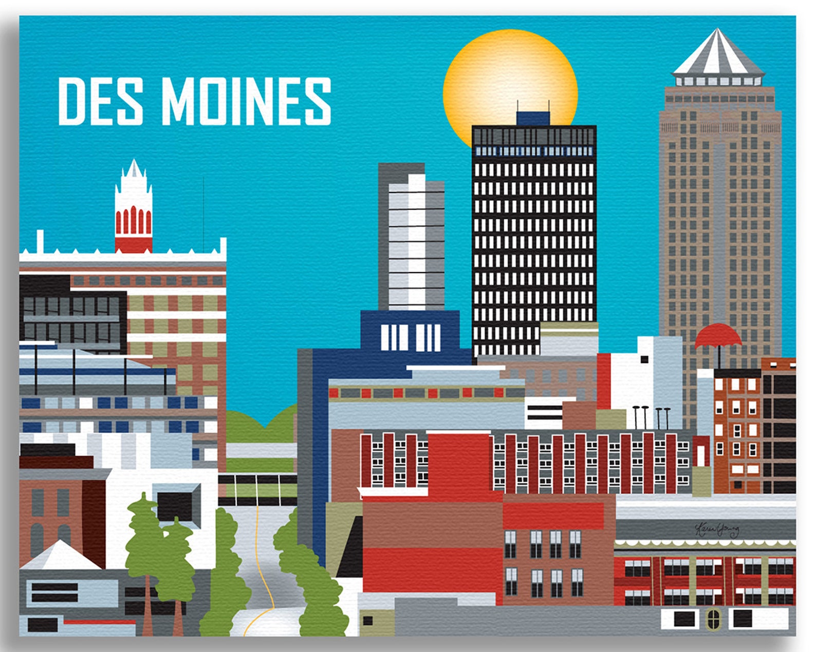 Des Moines Print, Iowa Wall Art, Des Moines Skyline Print, Des Moines ...