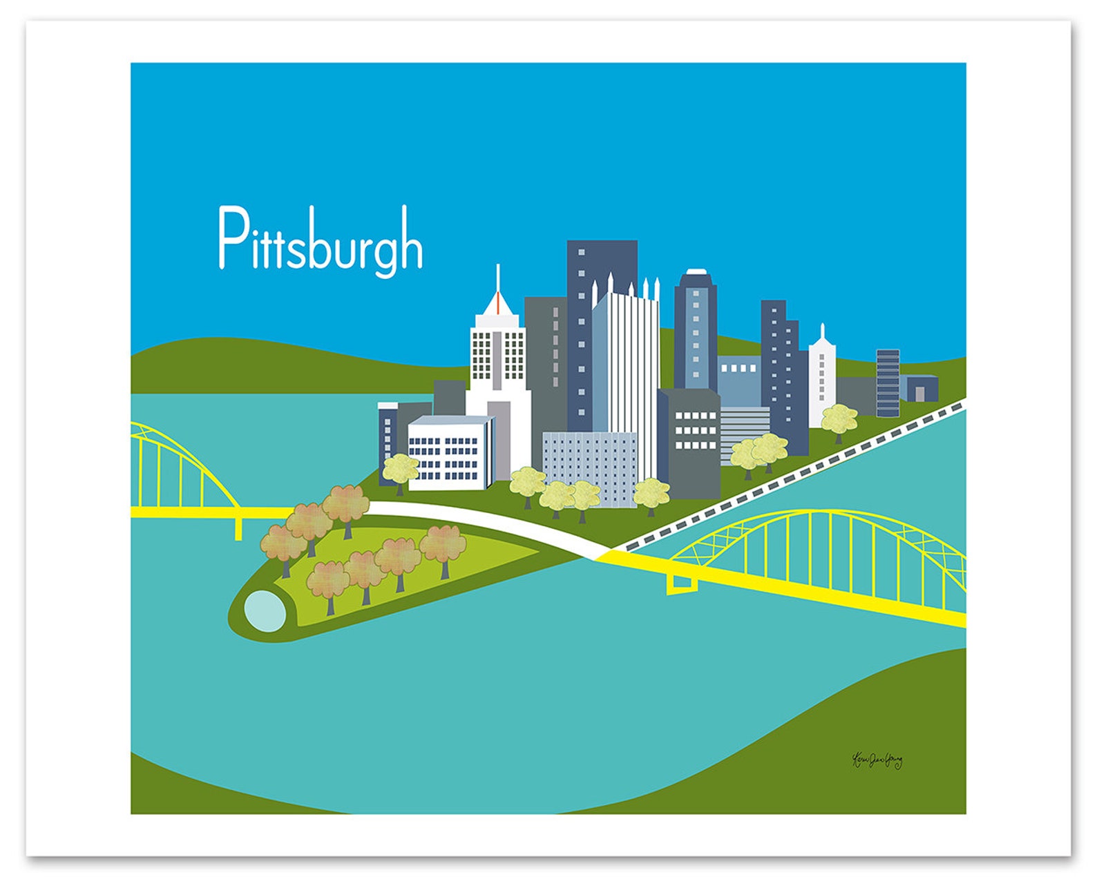 Pittsburgh Skyline Print, Pittsburgh Wall Art, Pittsburgh Artwork ...