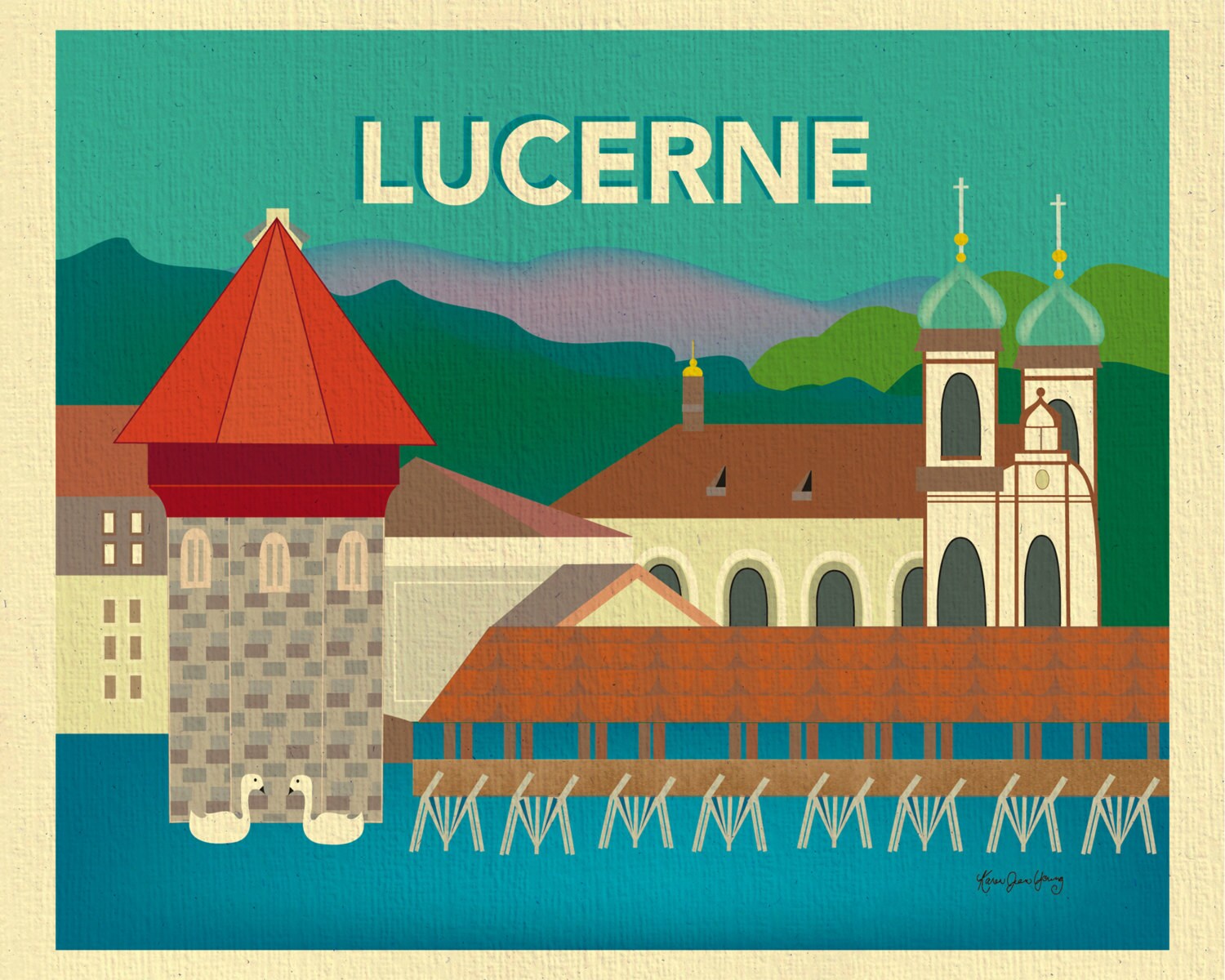 Lucerne Print, Lucerne Skyline, Switzerland Travel Poster, Lucerne ...