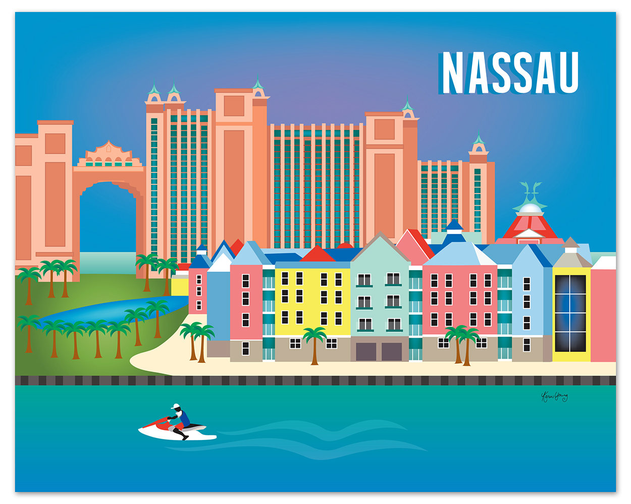Nassau, Bahamas Print, Retro Caribbean Art, Bahamas Travel Wall Art ...