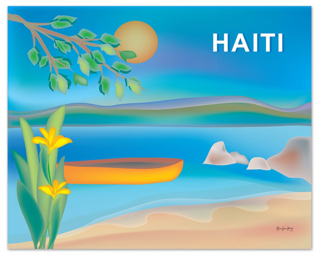 Haiti Art, Haiti Map, Haiti Travel Art Print, Retro Caribbean Poster ...