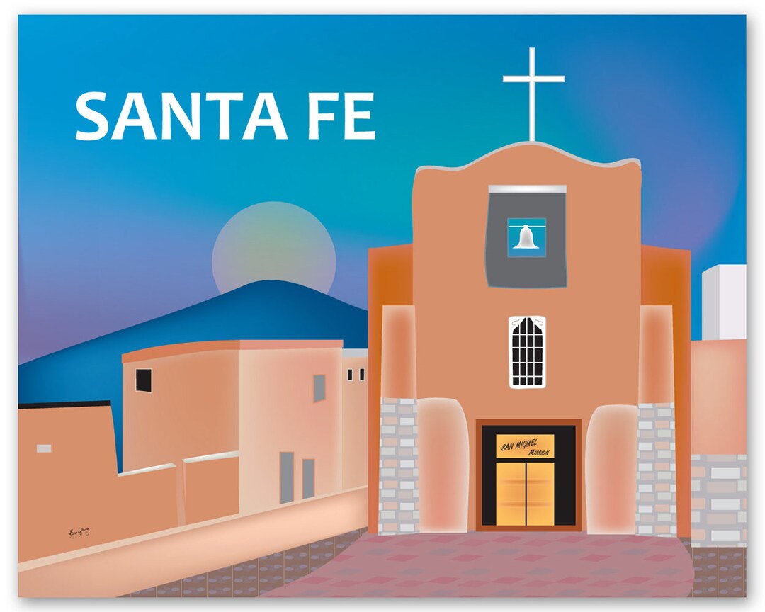 Santa Fe Art Print, Santa Fe New Mexico Poster, San Miguel Mission ...