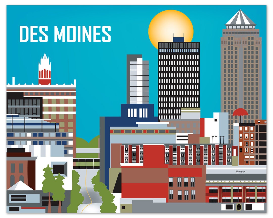 Des Moines Print, Iowa Wall Art, Des Moines Skyline Print, Des Moines ...