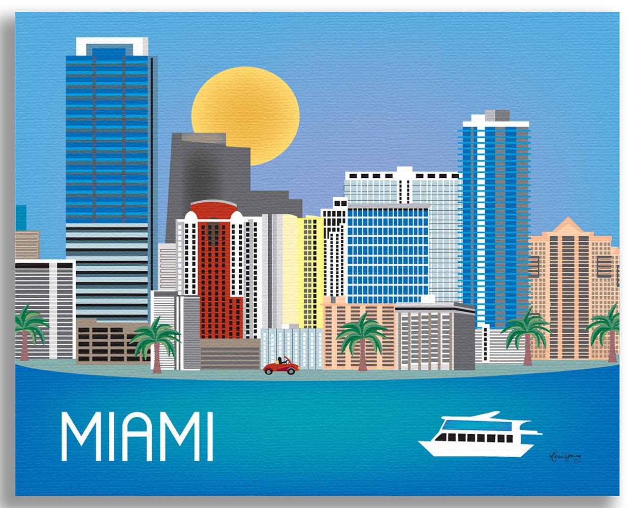 Miami Skyline Art Print, Miami Map, Florida State Art, Miami Horizontal ...