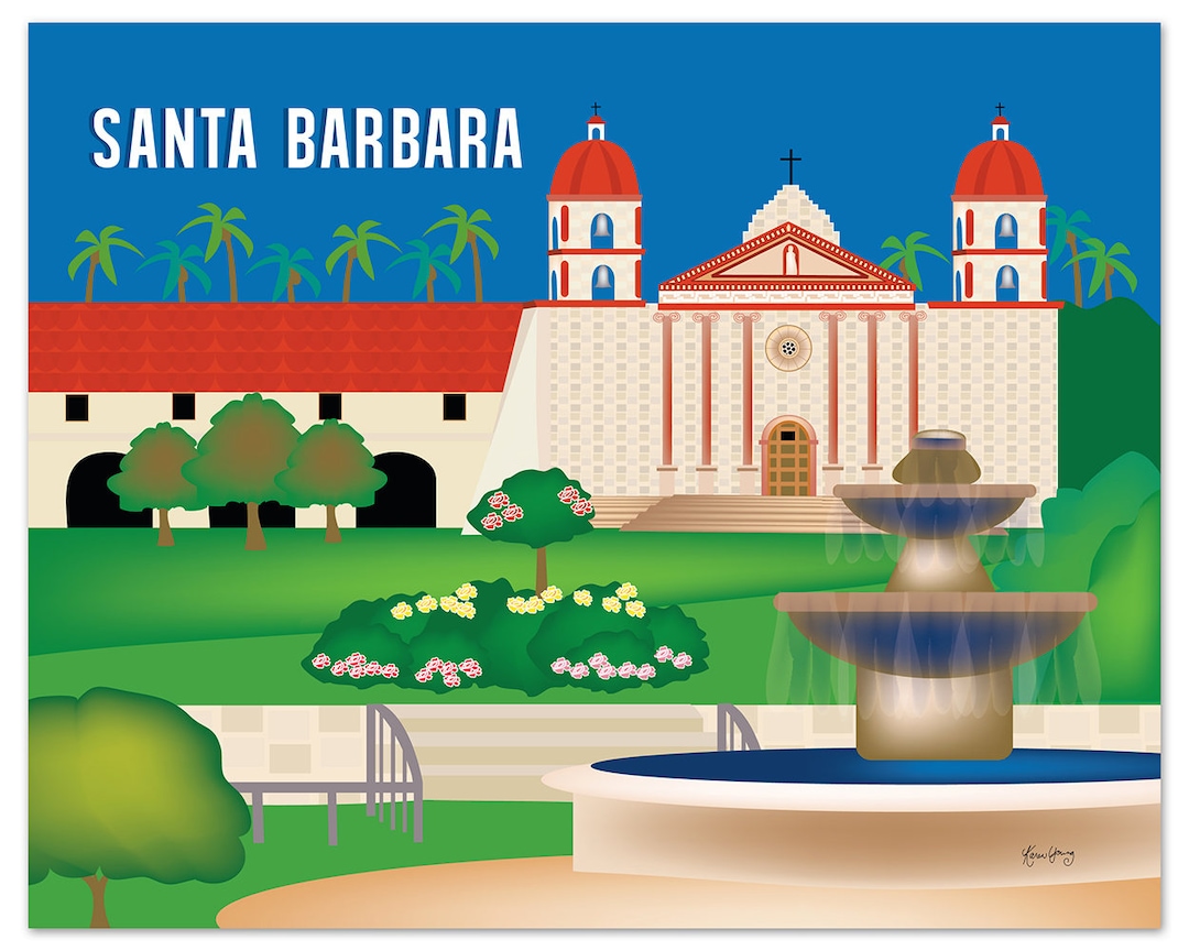 Santa Barbara Art, Santa Barbara Map, Old Mission Horizontal Print ...