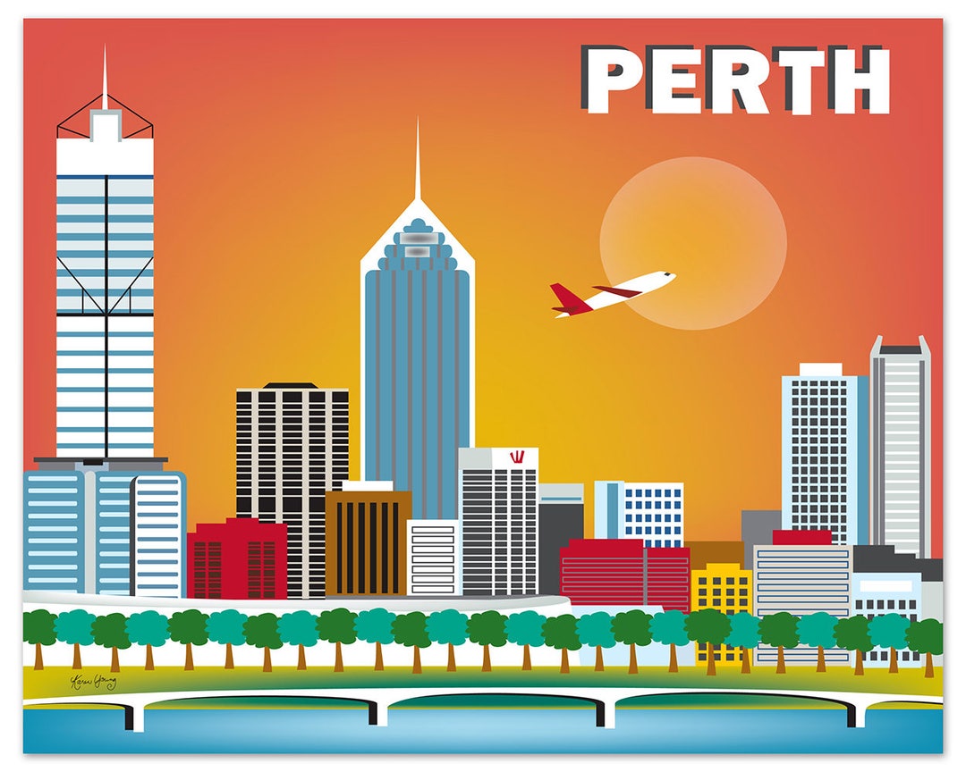 Perth Skyline Print Wall Art, Perth Poster, Perth Map, Australia Art ...