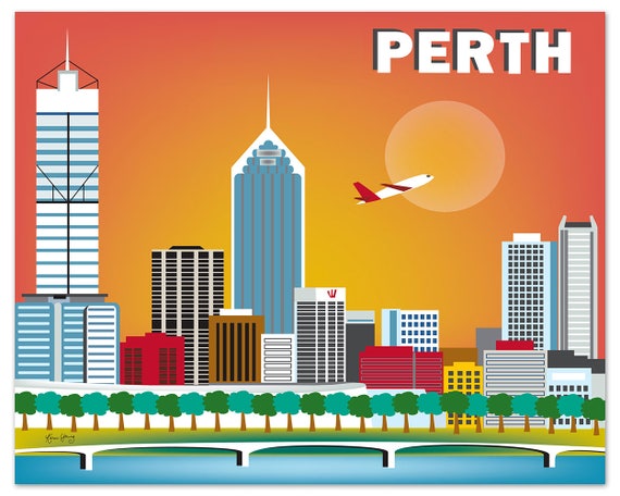 Perth Skyline Print Wall Art Perth Poster Perth map | Etsy