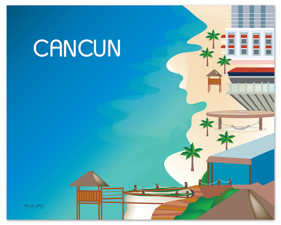 Cancun Art, Mexico Skyline Print, Riviera Maya , Cancun Travel Art ...