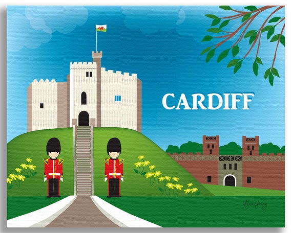 Cardiff Skyline Print Wales Castle Art Welsh Art Print