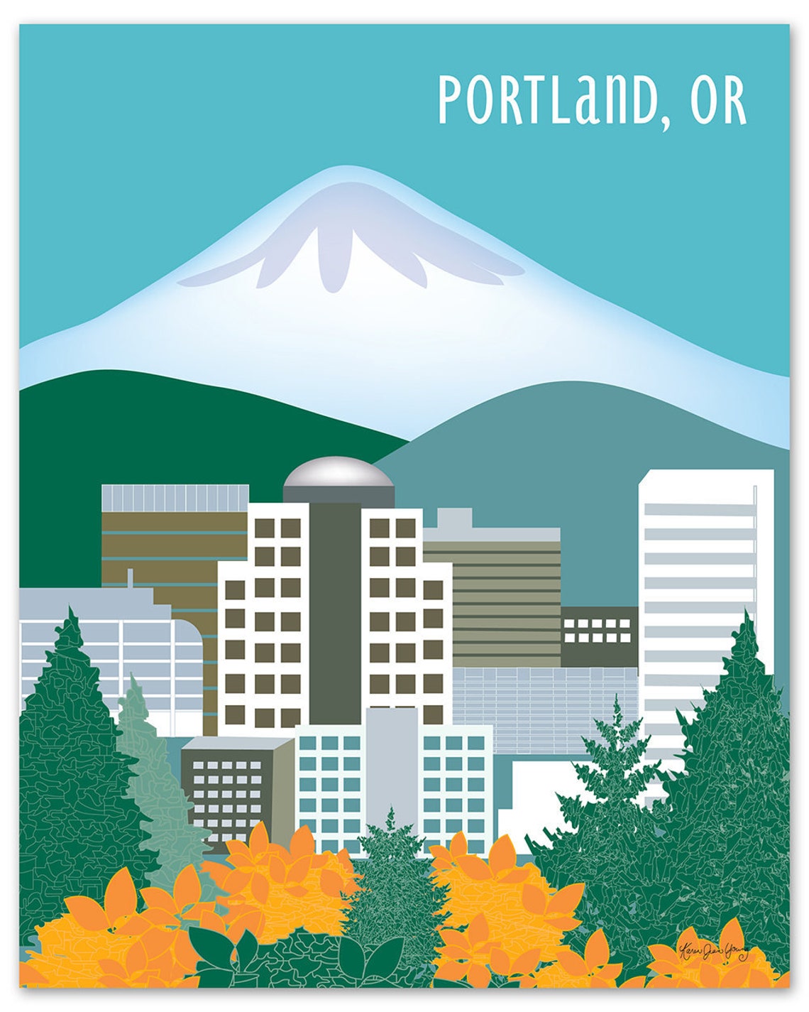 Portland OR Skyline Print, Portland Map, Portland or Gift, Mt. Hood ...