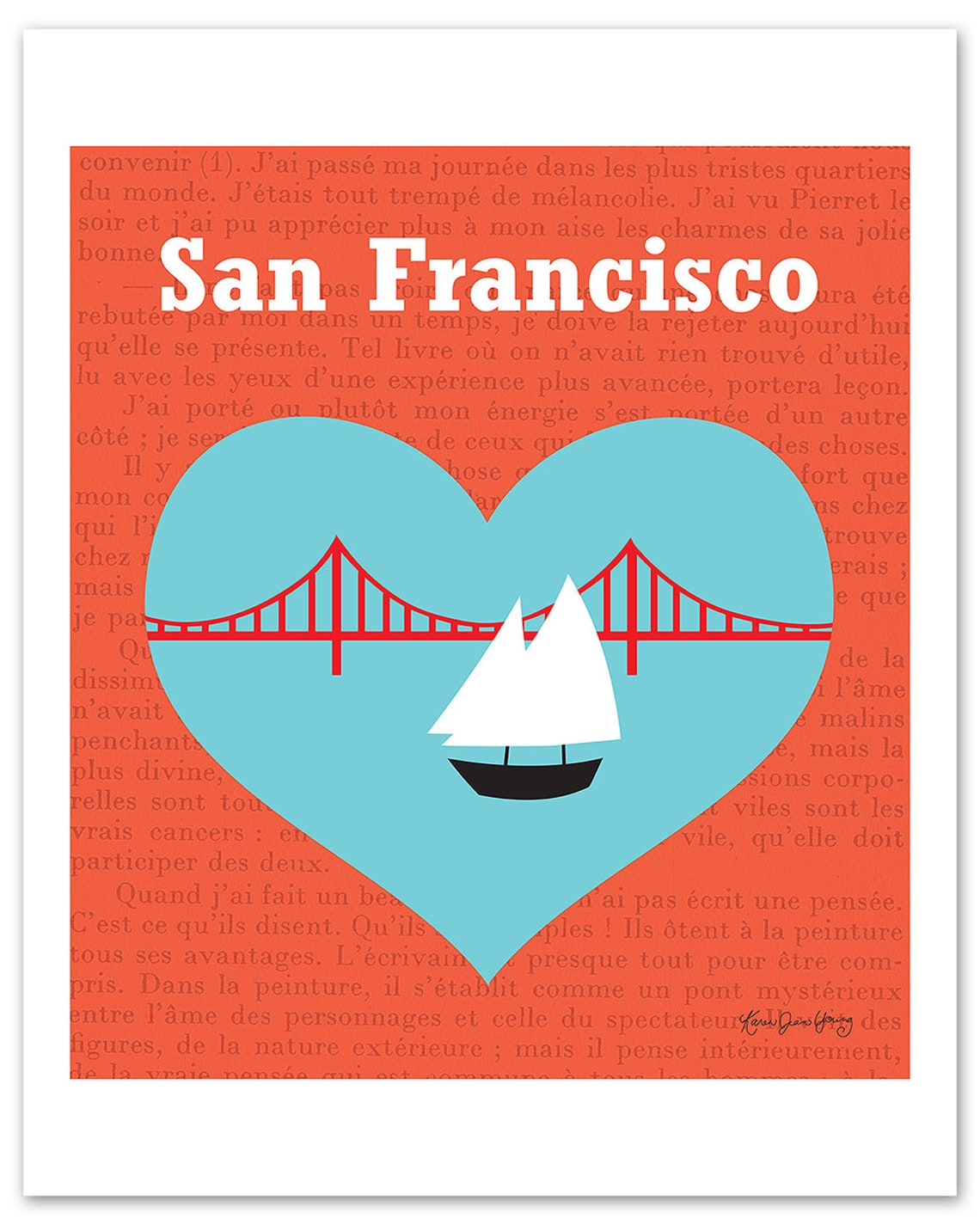San Francisco Skyline Heart Art Print Poster SF Bay Heart - Etsy