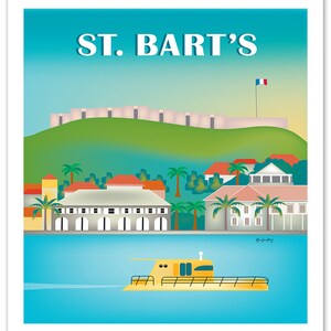 St. Bart's Artwork, St. Bart's Vertical Skyline Print, Gustavia Poster ...