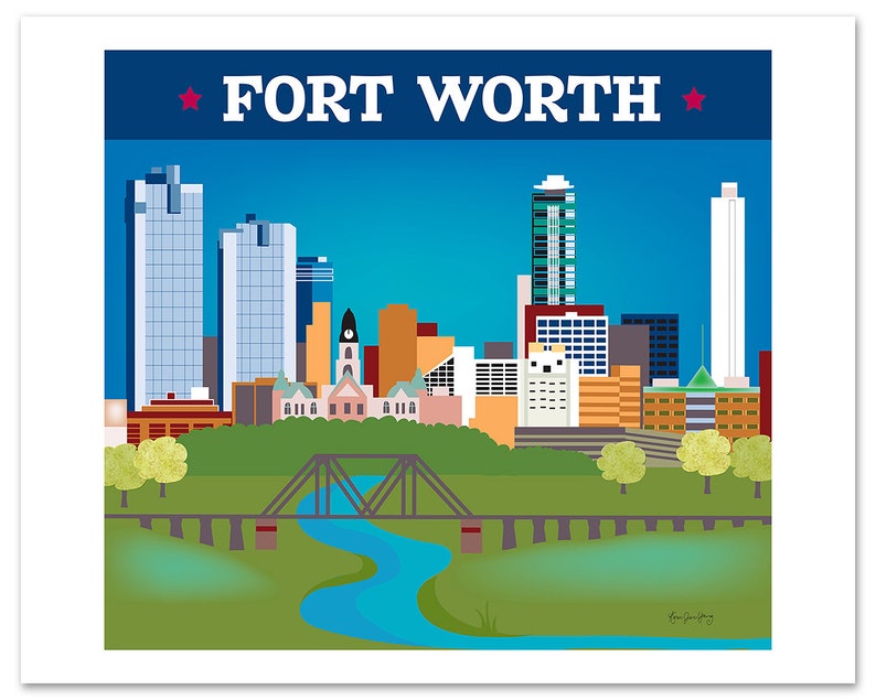 Fort Worth Skyline Art Print Fort Worth TX Map Print Texas - Etsy