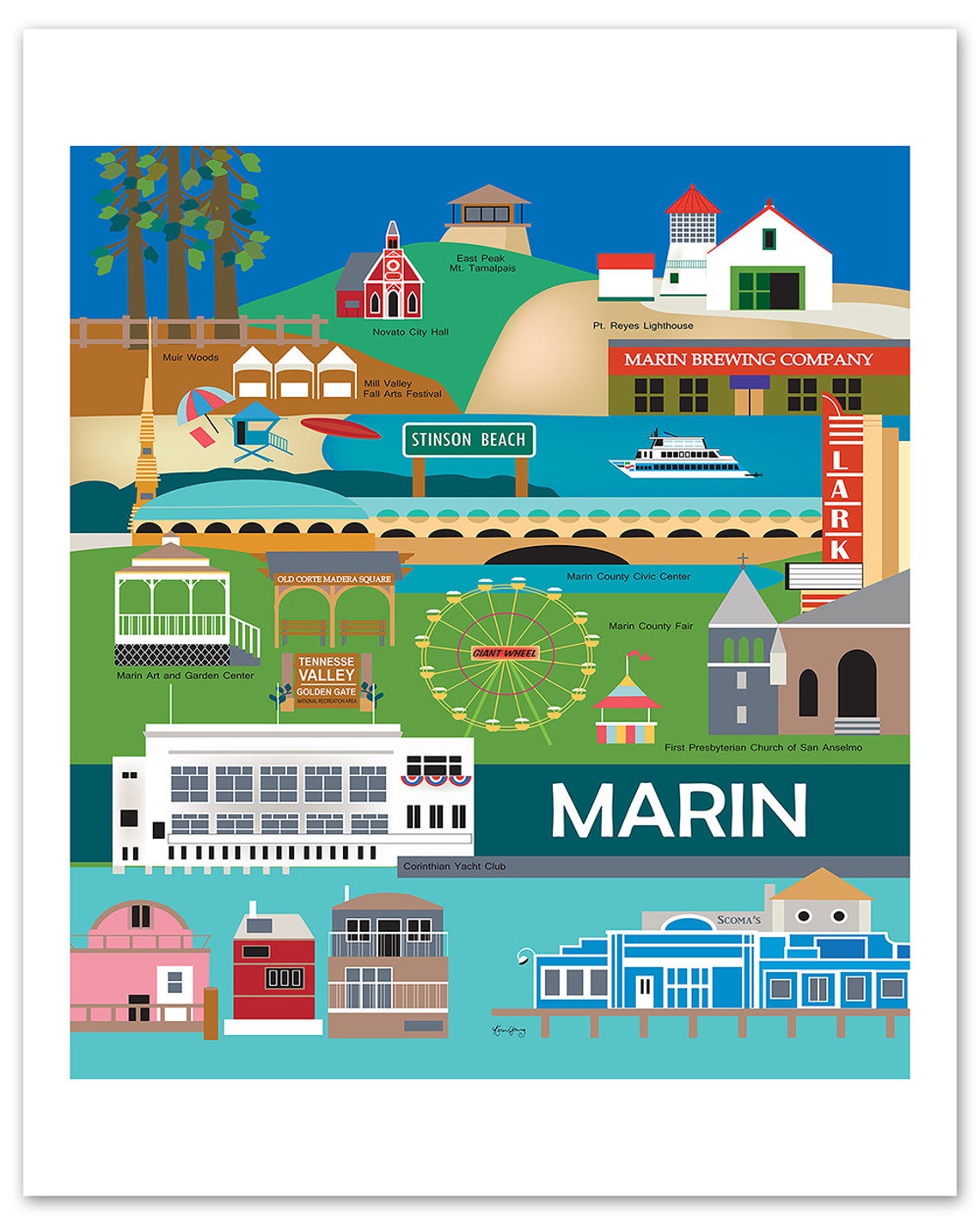 Marin County Map Print Marin Skyline California Vertical - Etsy