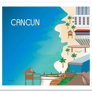 Cancun Art, Mexico Skyline Print, Riviera Maya , Cancun Travel Art ...