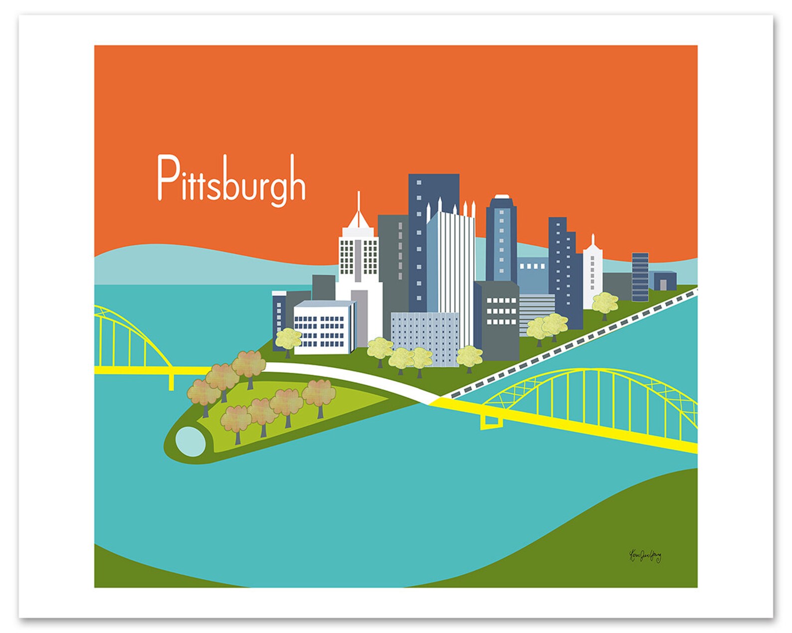 Pittsburgh Skyline Print, Pittsburgh Wall Art, Pittsburgh Artwork ...