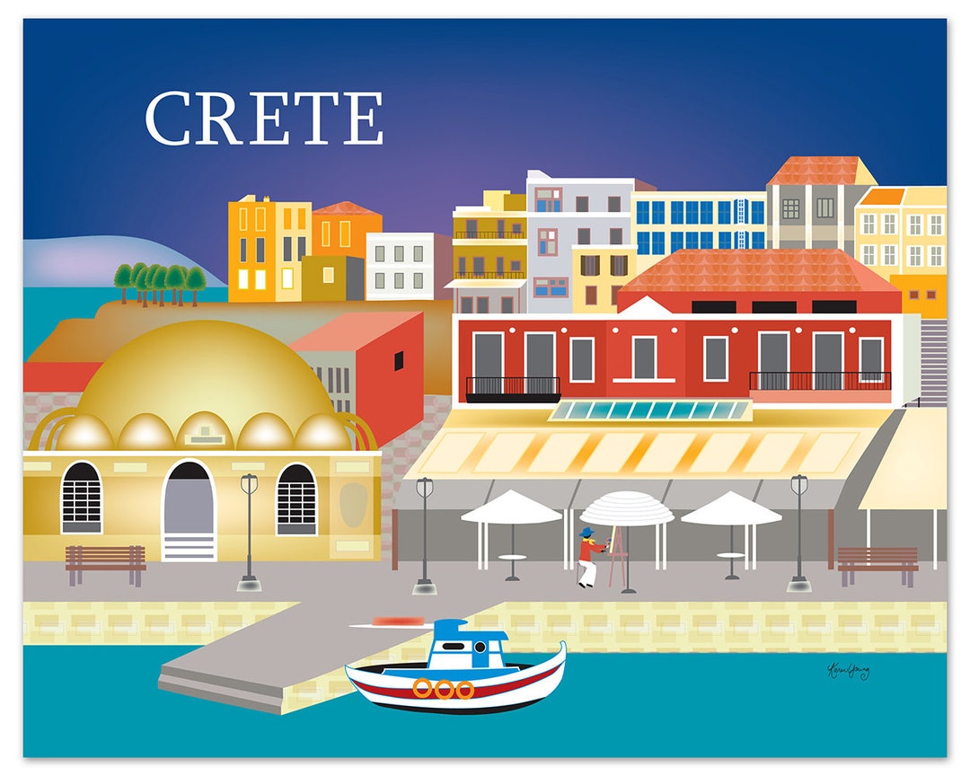 Crete Print Skyline Art, Greece Travel Wall Art, Crete Gift, Loose ...