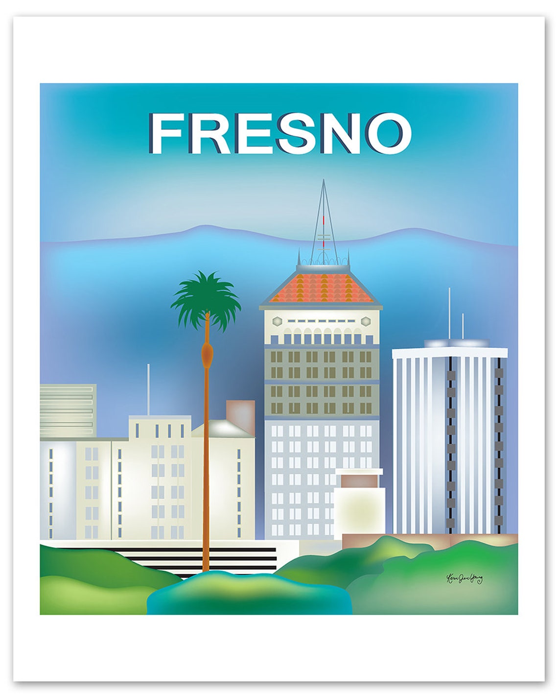Fresno California Artwork, Fresno Print, Fresno Skyline, California ...