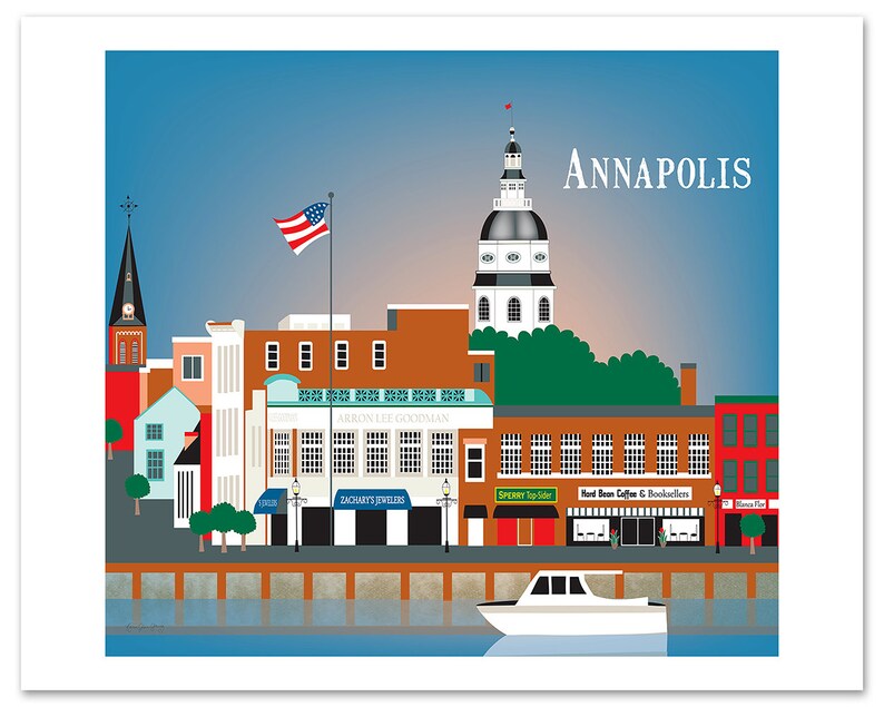 Annapolis Art Print, Annapolis Skyline MD Wall Art, Maryland State ...
