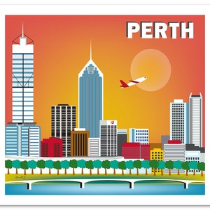Perth Skyline Print Wall Art, Perth Poster, Perth Map, Australia Art ...