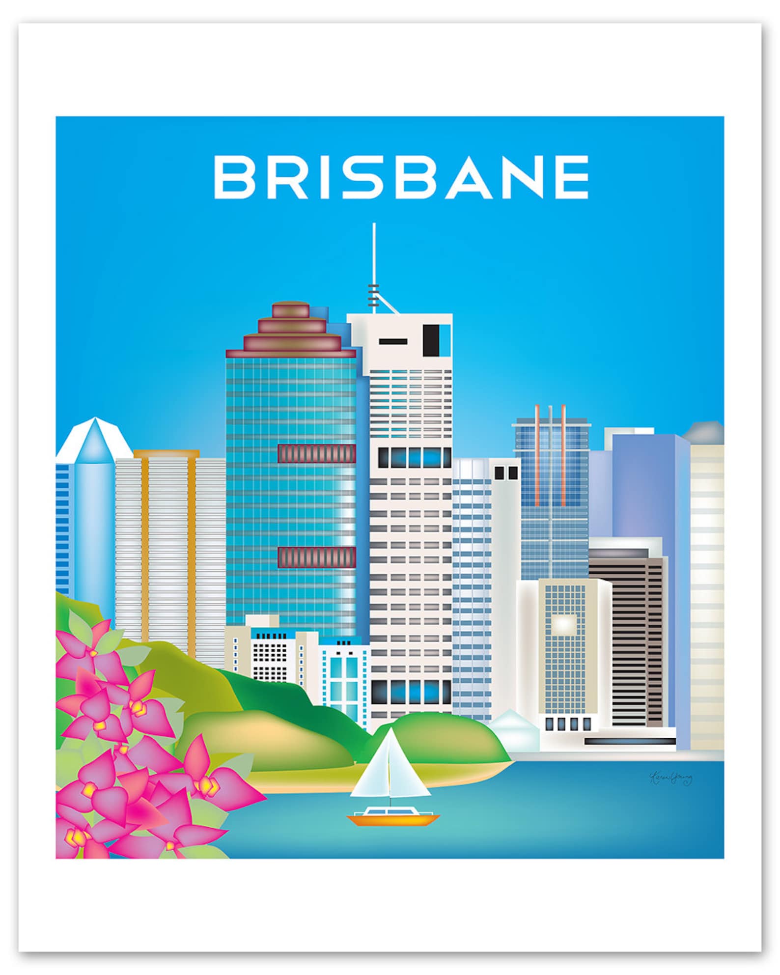 Brisbane Skyline Poster, Brisbane Australia Print, Brisbane Canvas Wrap ...