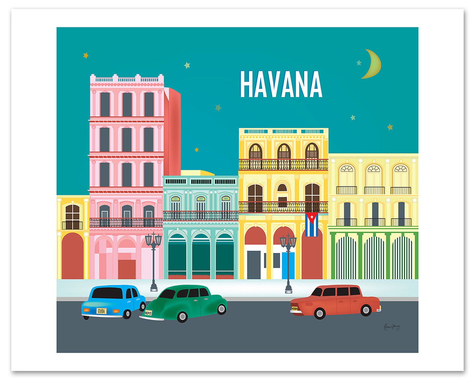 Havana Skyline Art Print Cuba Travel Print Havana Cuba - Etsy